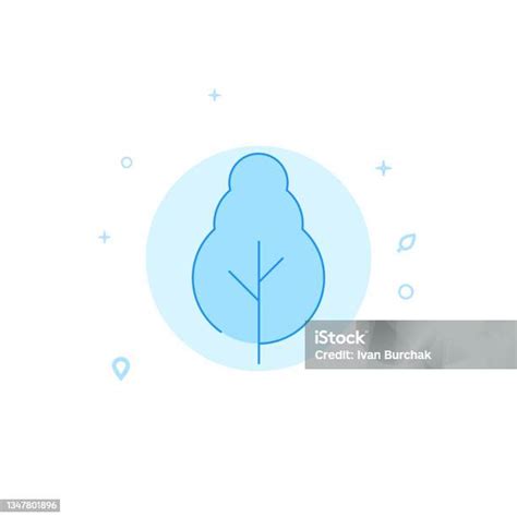Deciduous Tree Flat Vector Icon Tree Symbol Filled Line Style Blue