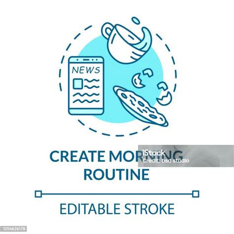 아침 루틴 청록색 개념 아이콘을 만듭니다 매일 일정 개인 의제를 구성합니다 셀프 케어 측정 아이디어 얇은 라인 일러스트 벡터 절연 윤곽선 Rgb 색상 도면 편집 가능한
