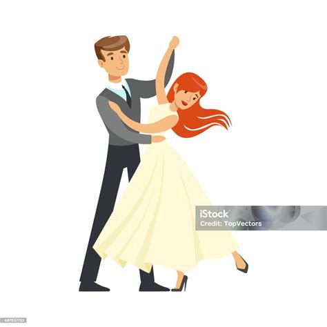 젊은 커플 댄스 왈츠 다채로운 문자 벡터 일러스트 레이 션 공연에 대한 스톡 벡터 아트 및 기타 이미지 공연 남자 드레스