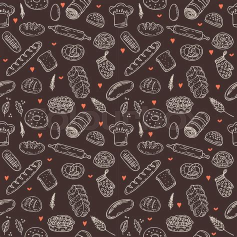 Vector Bakery Seamless Pattern Hand Drawn Collection Background With