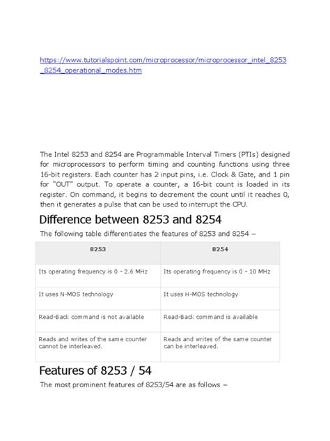 Difference Between 8253 And 8254 8254 Operational Modes Htm Download Free Pdf