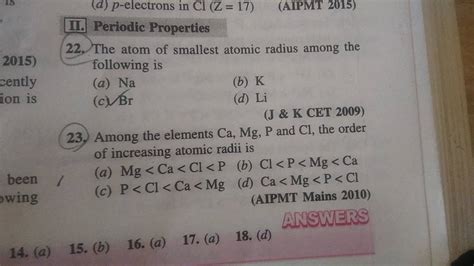 Periodic Properties 22 The Atom Of Smallest Atomic Radius Among The Foll