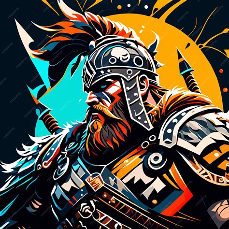 Avatar Vikingo Con Casco Vector Premium
