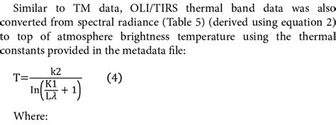 Tm Sensor Thermal Band Calibration Constants Download Table