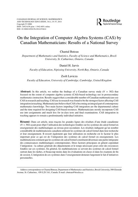 Pdf On The Integration Of Computer Algebra Systems Cas By Canadian Mathematicians Results