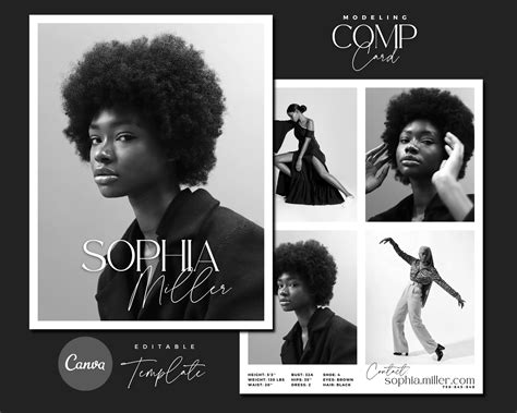 Model Comp Card Canva Template Fashion Model Zed Card Model