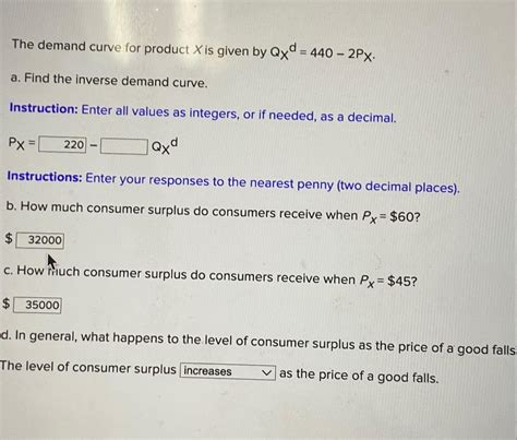 Solved The Demand Curve For Product X Is Given By Chegg