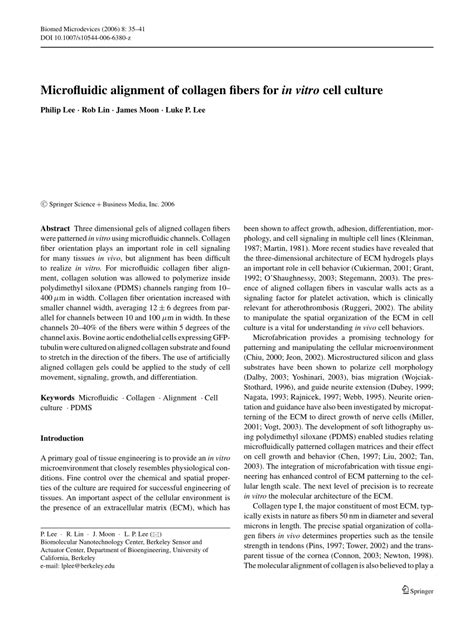 Pdf Microfluidic Alignment Of Collagen Fibers For In Vitro Cell Culture