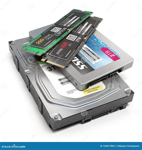 Set Of Different Data Storage Devices Hdd Ssd And Ssd M2 Isolated On White Background Stock