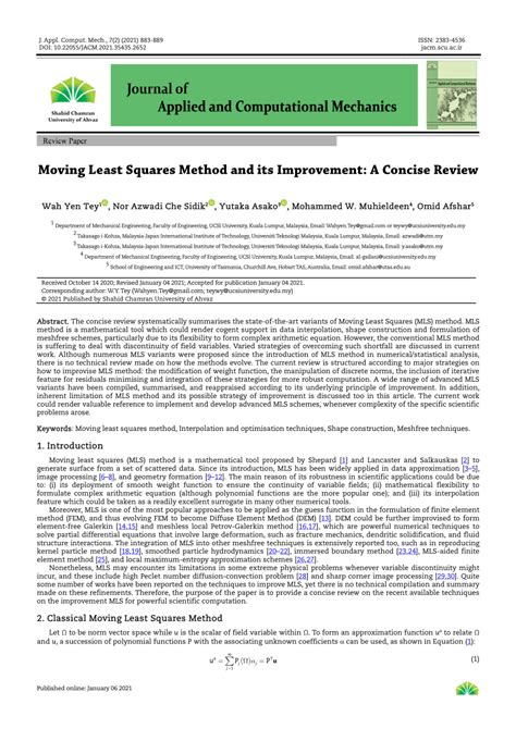 Pdf Moving Least Squares Method And Its Improvement A Concise Review