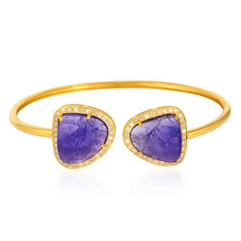 Tanzanite Diamond 18 Karat Gold Open Bangle Bracelet For Sale At 1stdibs
