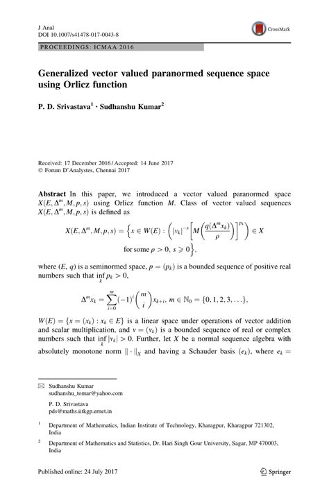 Pdf Generalized Vector Valued Paranormed Sequence Space Using Orlicz