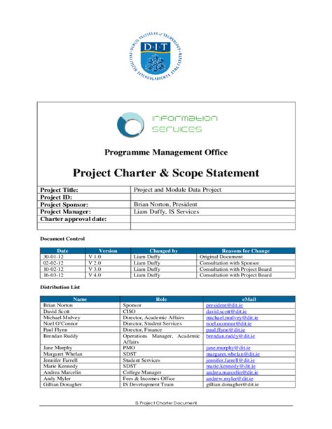 Project Charter And Scope Statement Example Free Download