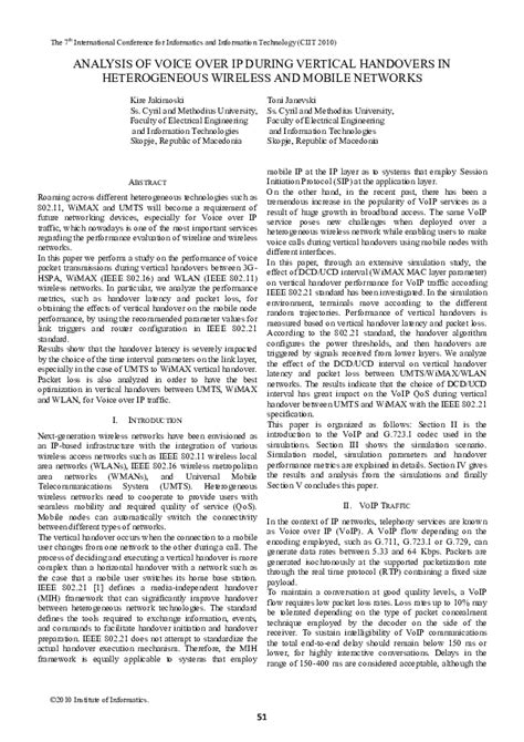 Pdf Analysis Of Voice Over Ip During Vertical Handovers In Heterogeneous Wireless And Mobile