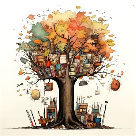 Colorful Tree With The Leaves Made Up Of Artistic Tools Generative Ai