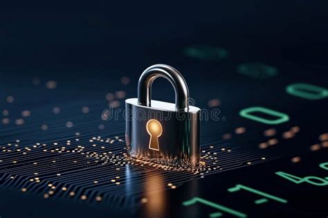 Glowing Padlock Icon Surrounded By Binary Code Represents Digital