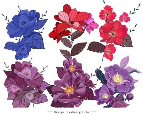 Flowers Icons Colored Classical Vector Free Download