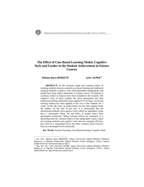 Pdf The Effect Of Case Based Learning Model Cognitive Style And