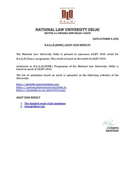 Ailet 2020 Result Ballb 1 Pdf