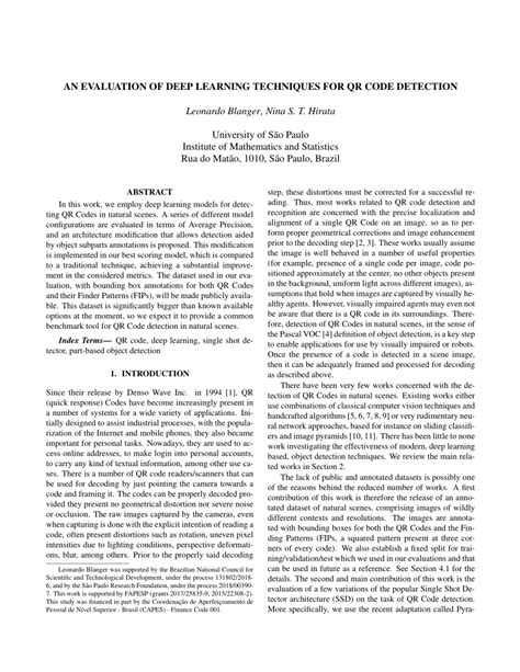 Pdf An Evaluation Of Deep Learning Techniques For Qr Code Detection