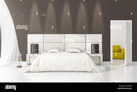 Modern Interior Design Of Bedroom In Vogue With Plant And Copyspace In Horizontal Arrangement