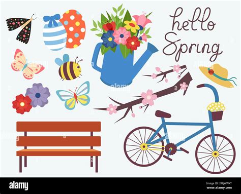 Big Colorful Spring Collection Of Elements For Decoration Vector