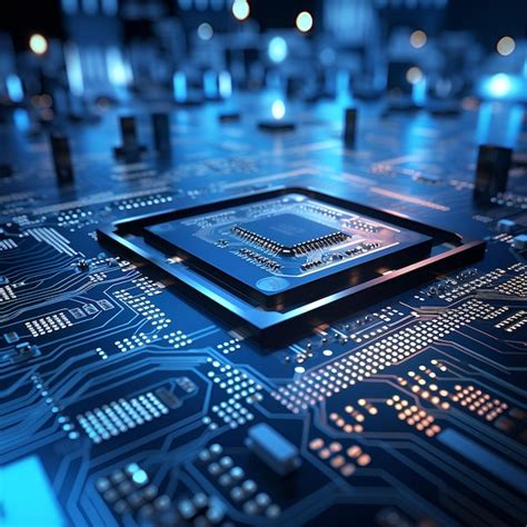 Premium Ai Image Close Up Of Modern Computer Micro Chip In Blue Light