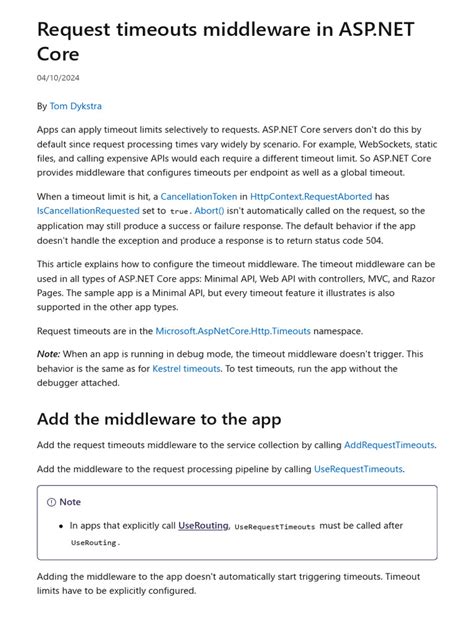 Request Timeouts Middleware In Core Microsoft Learn Pdf System Software Software