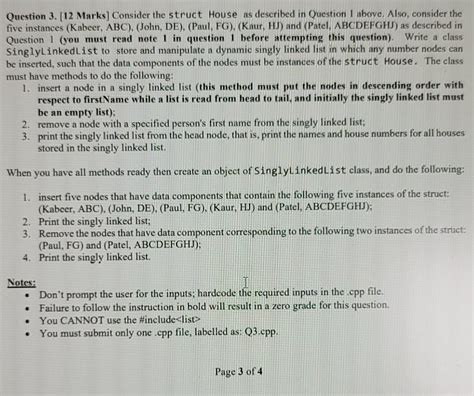 Solved Question 3 12 Marks Consider The Struct House As
