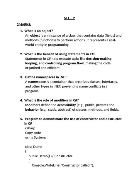Dot Net Set2 Model Pdf Programming Constructor Object Oriented Programming