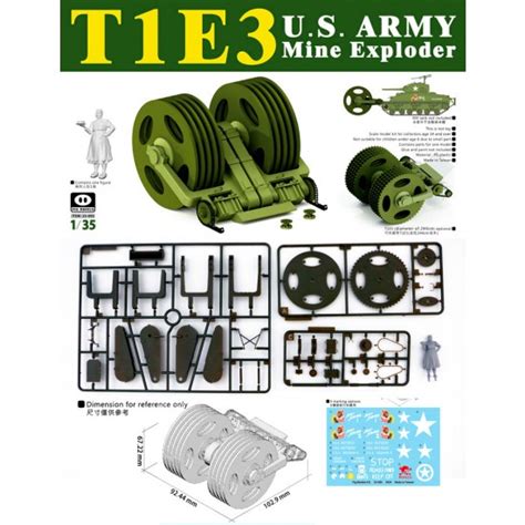 135 Us Army T1e3 Mine Exploder And 1 Figure Pig Model 35 005