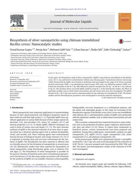 Pdf Biosynthesis Of Silver Nanoparticles Using Chitosan Immobilized