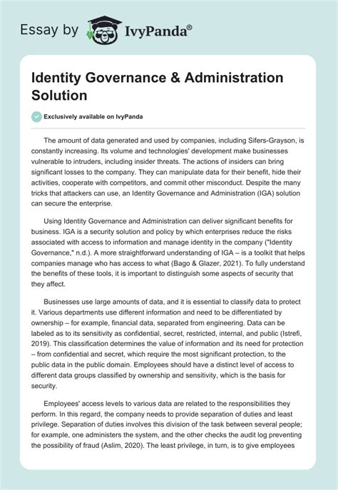 Identity Governance And Administration Solution 632 Words Essay Example