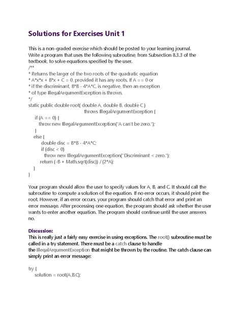 CS 1103 Exercises Unit 1 Solutions For Exercises Unit 1 This Is A Non Graded Exercise Which