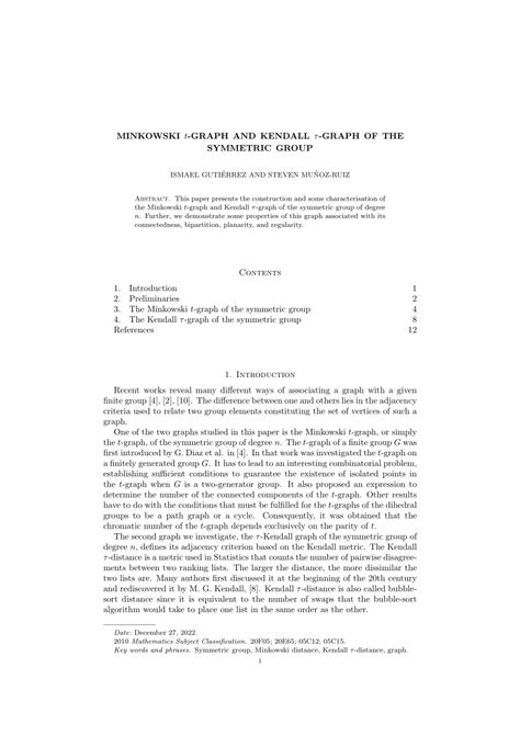 Pdf Minkowski T Graph And Kendall τ Graph Of The Symmetric Group