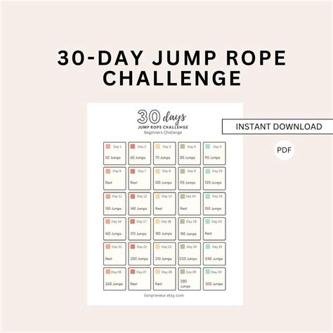 30 Day Jump Rope Challenge Printable Beginner Fitness Plan Etsy