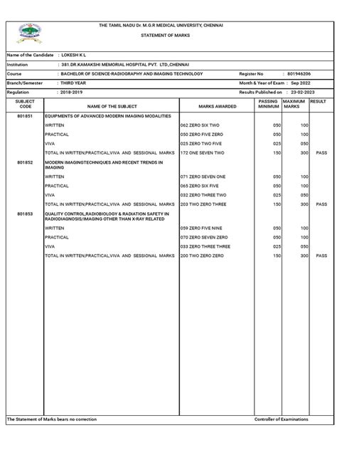 Mark Sheet Pdf Medical Physics Health Care