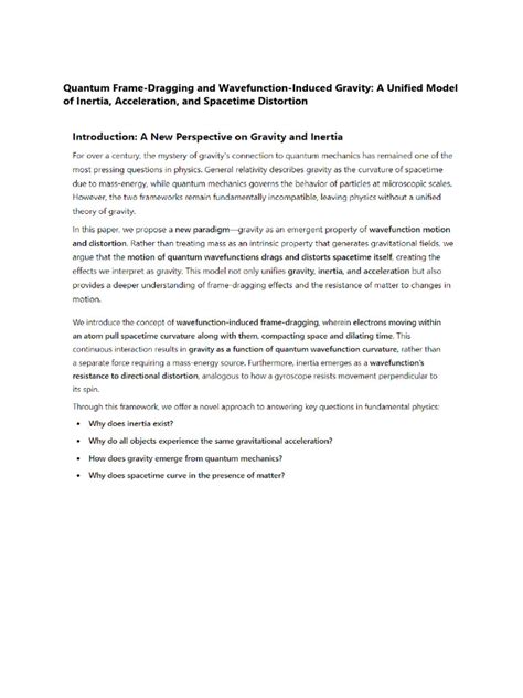 A Unified Model Of Inertia Acceleration And Spacetime Distortion Pdf