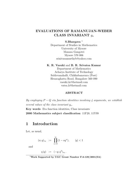 Pdf Evaluation Of Ramanujan Weber Class Invariant G N