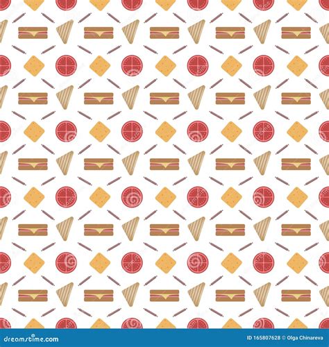 Seamless Pattern With Sandwich Attributes Stock Vector Illustration