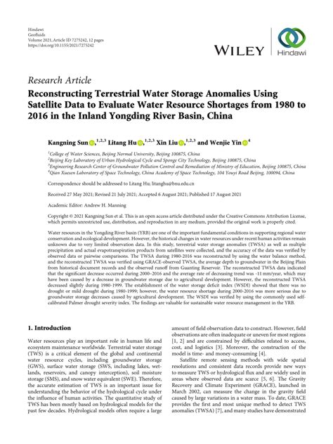 Pdf Reconstructing Terrestrial Water Storage Anomalies Using
