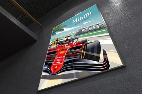 Miami Grand Prix F1 Poster Ferrari Motorsport Wall Art Miami