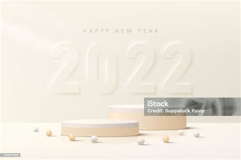 추상적 인 현실적인 3d 밝은 갈색 실린더 받침대 연단 세트 심플 엠보스 독특한 새해 복근 2022 텍스트 디자인 제품