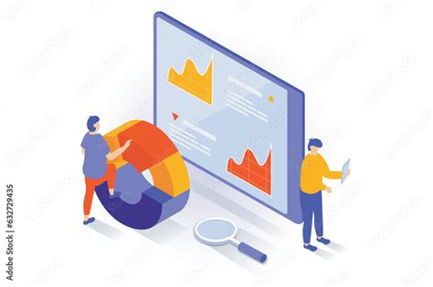 Business And Marketing Concept In 3d Isometric Design People Working With Data Statistic At