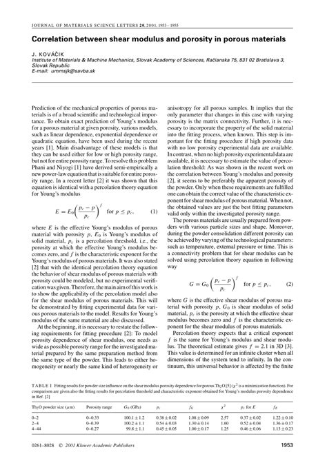 Pdf Correlation Between Shear Modulus And Porosity In Porous Materials