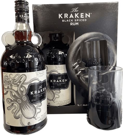 The Kraken Black Spiced Rum T Set With Glass 1l Threshers Black