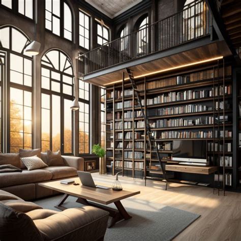 Refined Elegance Loft Style Fancy Library Interior Design Loft Style