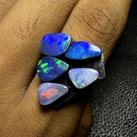 Australian Opal Doublet Cabochons Multi Fire Gemstone Lot 5 Pcs Etsy