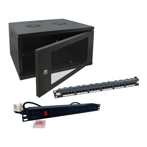 Xclio 6u Wall Mount Rack Cabinet With 24p Cat6e Patch Panel And 6 Way Pdu Ln148771 Xc 6u450pppdu