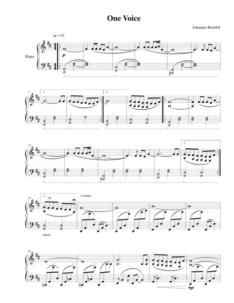 One Voice By Johannes Bornl F Sheet Music For Piano Vocal Guitar Chords At Sheet Music Direct